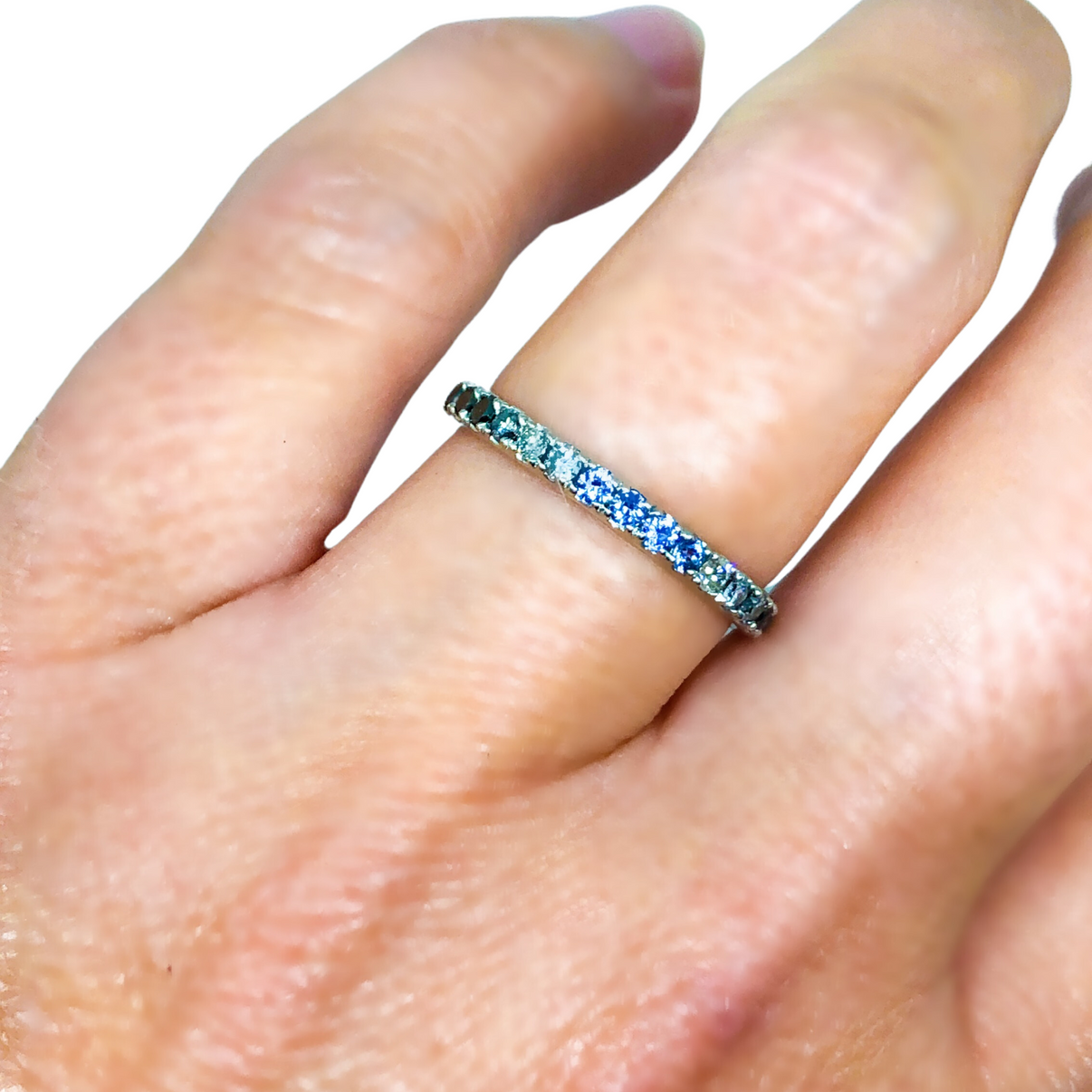 Yogo Montana Sapphire Salt & Pepper Platinum Half Eternity Band – OctaHedron Jewelry